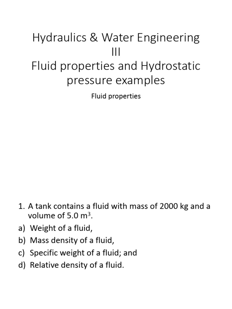 Fluid Properties and Hydrostatic Pressure Examples | PDF | Pressure ...