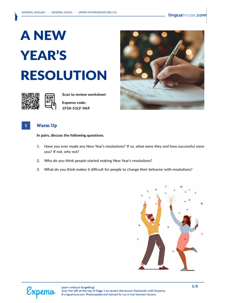 A New Years Resolution American English Student B2 C1 | PDF