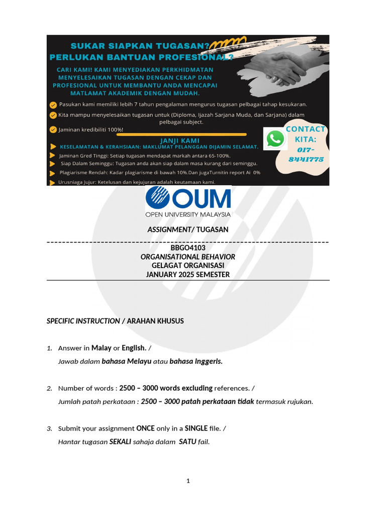 Bbgo4103 Organisational Behaviour Jan2025 Ques | PDF