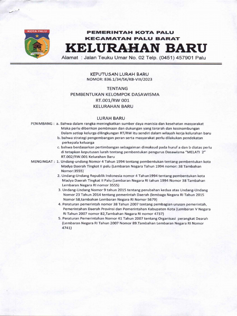 Dasawisma RT.001 RW.001 | PDF