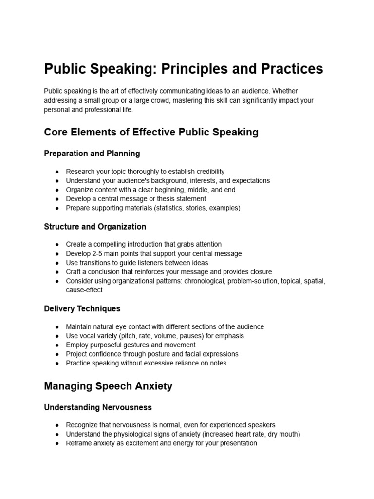 Public Speaking: Key Principles & Practices | PDF | Public Speaking ...
