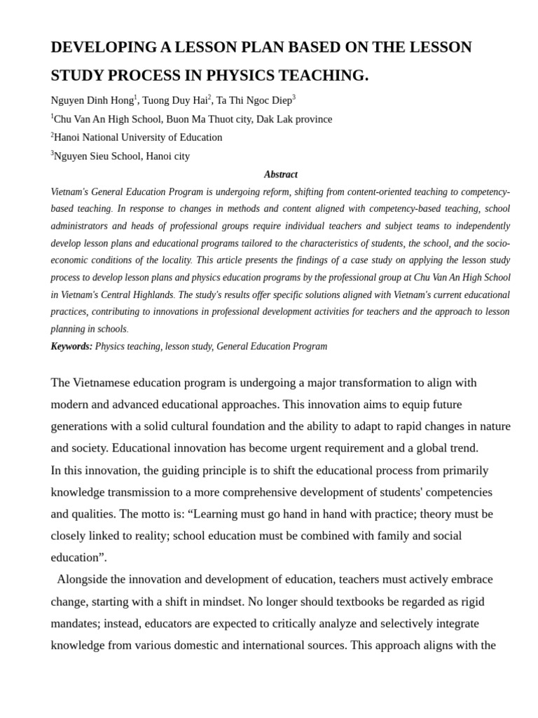 Chinhthuc - Developing A Lesson Plan Based On The Lesson Study Process ...
