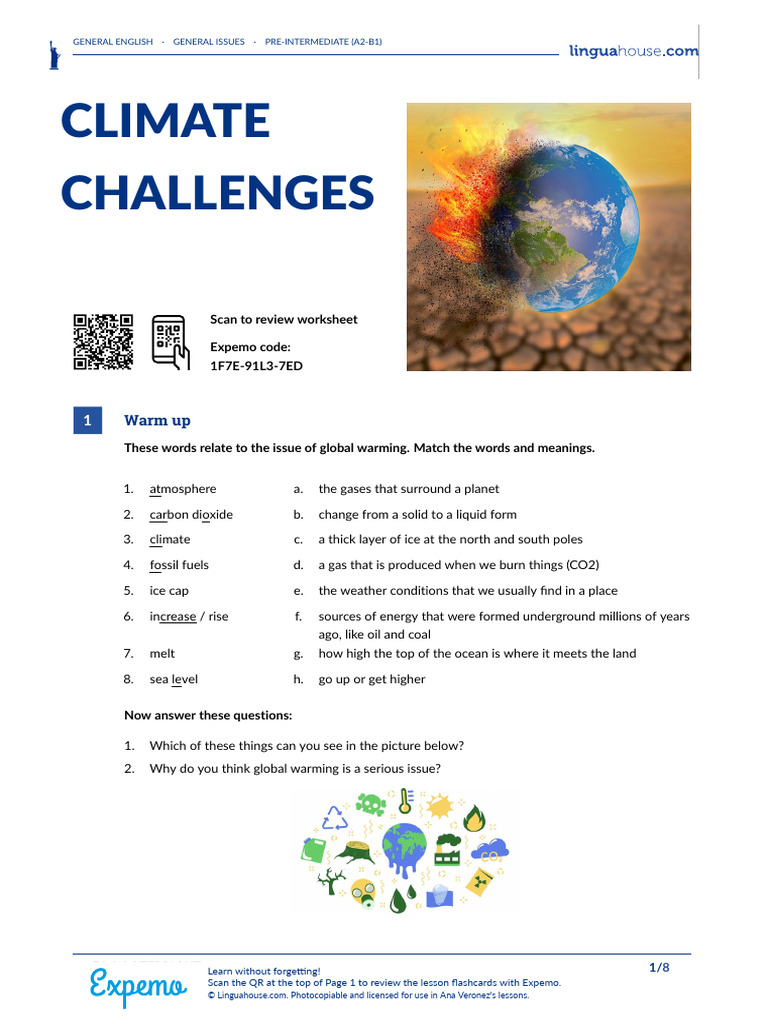 Climate Challenges: A2-B1 English Worksheet | PDF | Climate Change ...