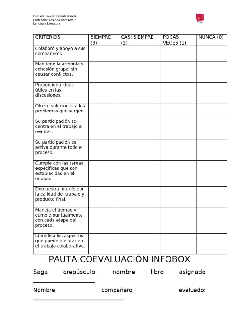 Coevaluación en Lengua y Literatura | PDF