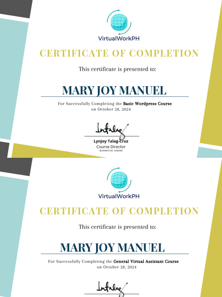 Certificates for Mary Joy Manuel | PDF