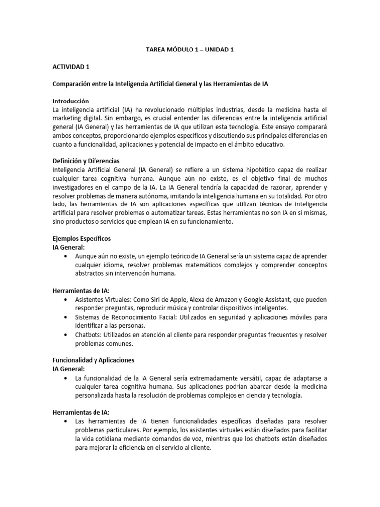 TAREA MODULO 1 U1 - GV | PDF | Inteligencia artificial | Inteligencia (IA) y semántica