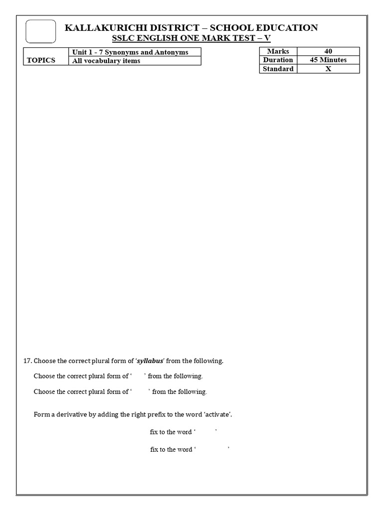 KKI-English - One Word Test - V | PDF | Languages | Foreign Language ...