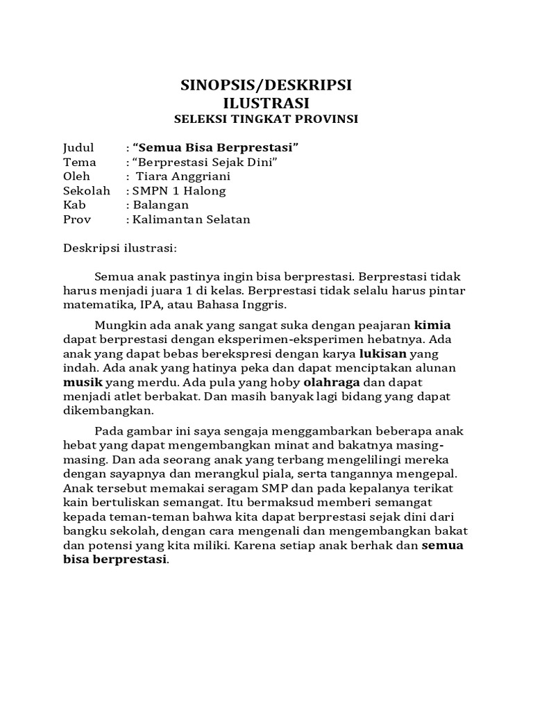 CONTOH SINOPSIS DESKRIPSI ILUSTRASI | PDF