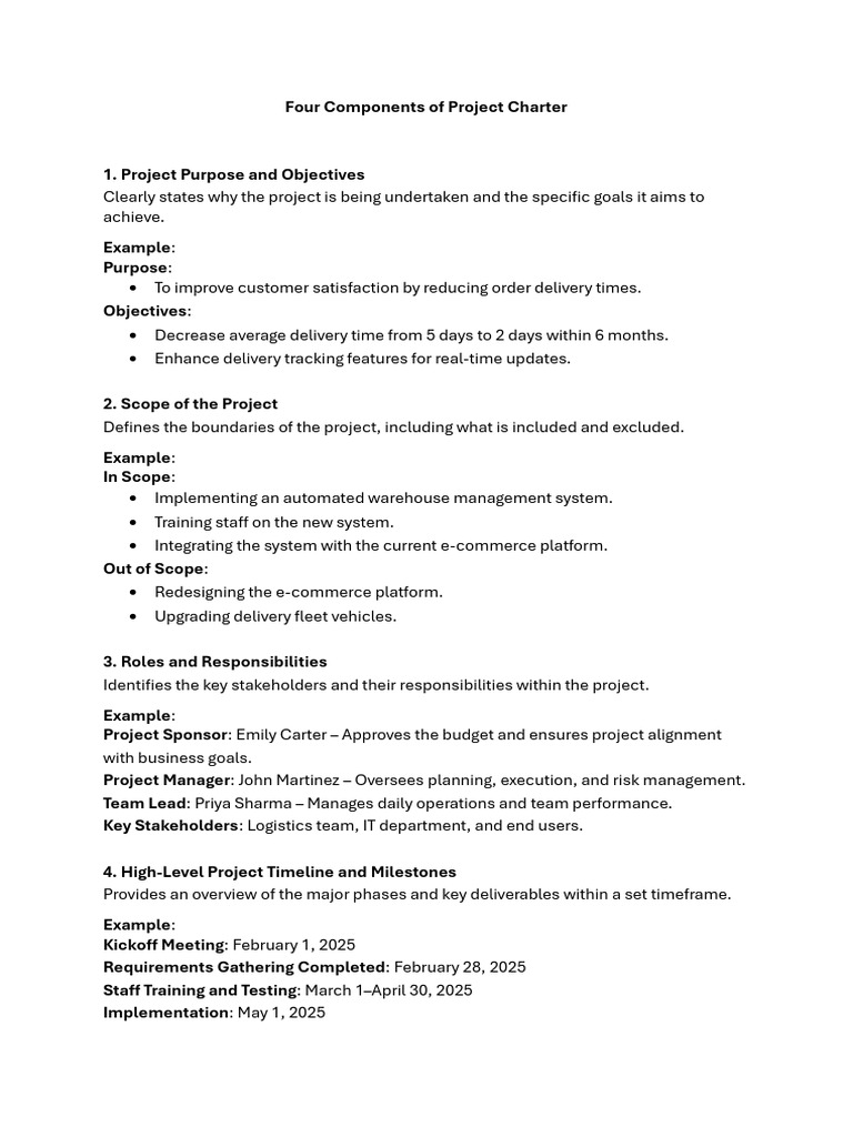 Four Components of Project Charter | PDF