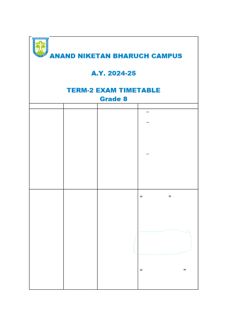 Grade 8 Term-2 Exam Timetable | PDF | Algebra | Mathematics