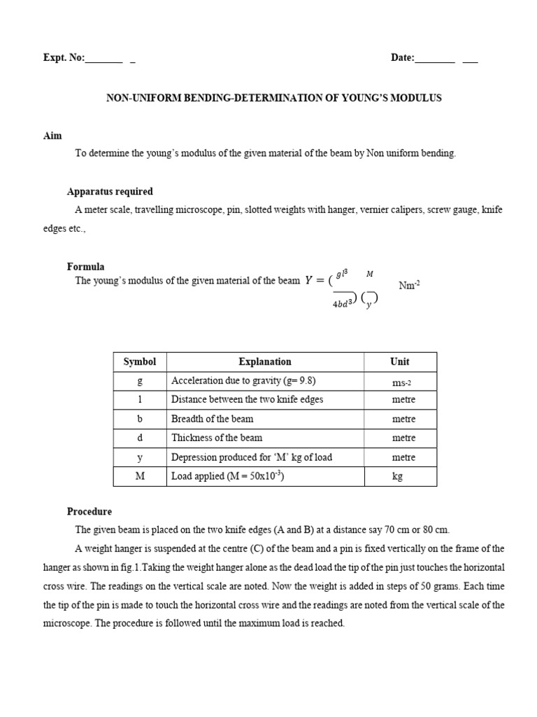 Young's Modulus via Non-Uniform Bending | PDF | Bending | Beam (Structure)