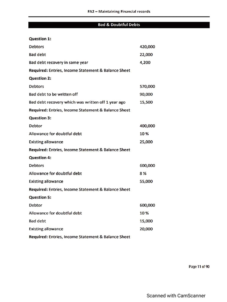 Bad Debts Questions | PDF