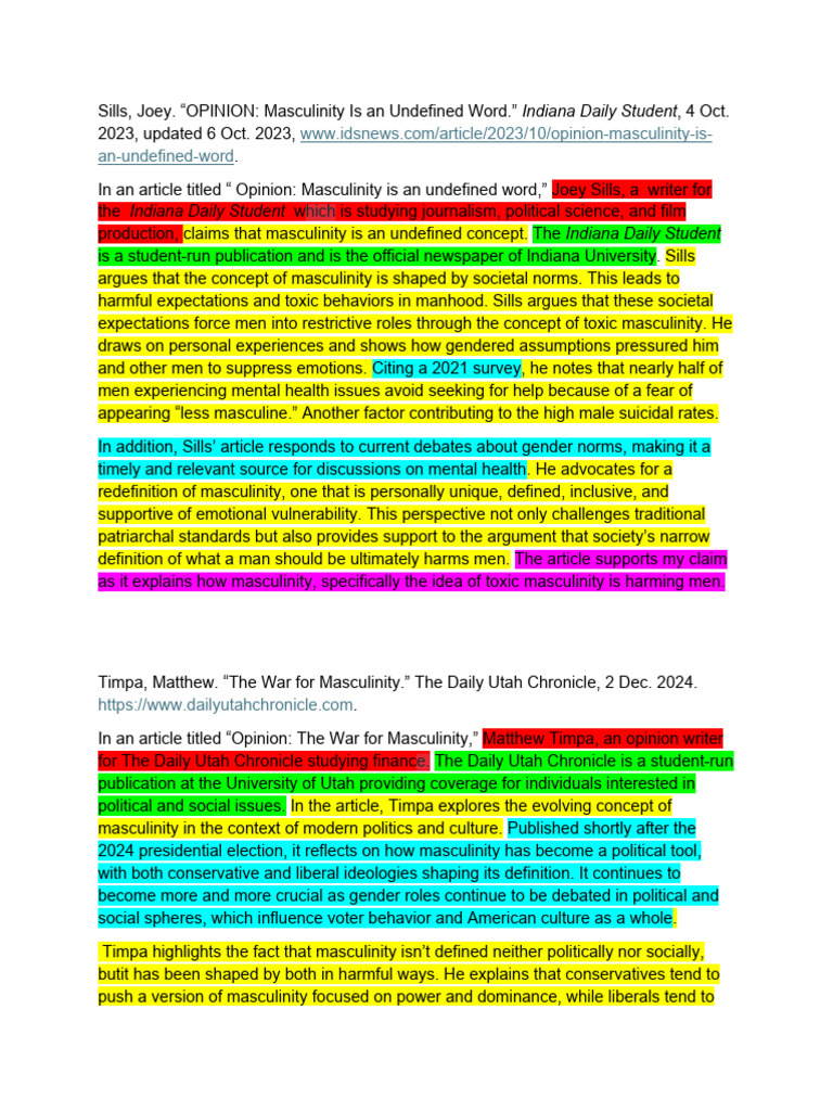 annotated-text%20entries.docx | PDF | Masculinity | Gender