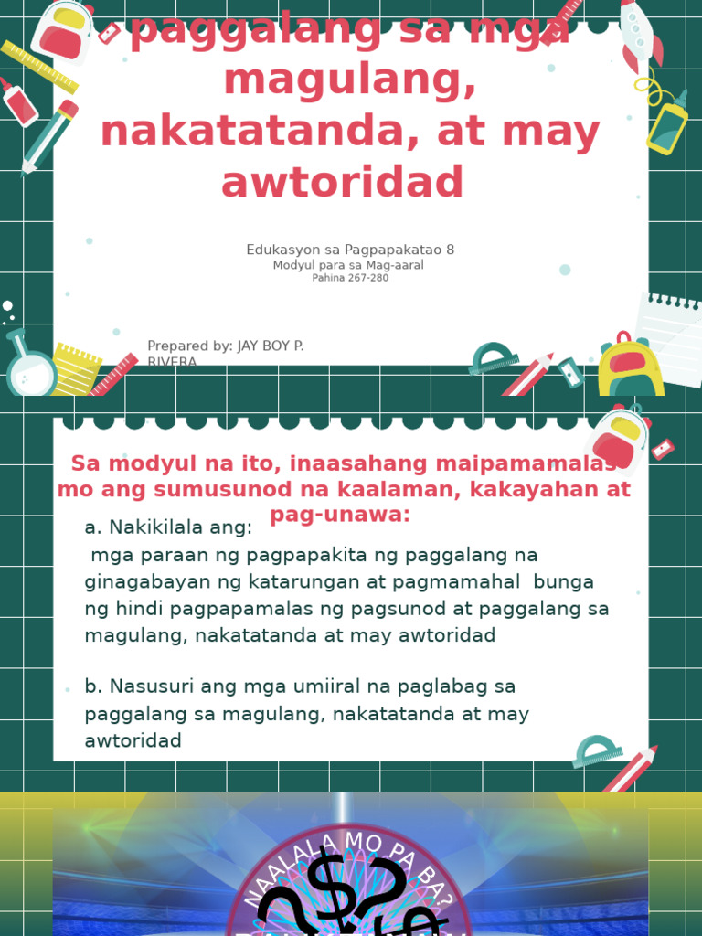 Module 10 Pagsunod at Paggalang Sa Mga Magulang, Nakatatanda, at May ...