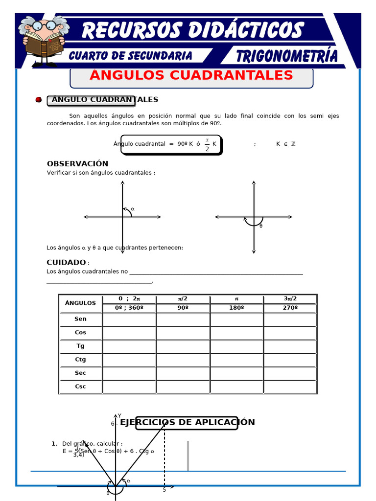 Ángulos Cuadrantales para Cuarto de Secundaria | PDF
