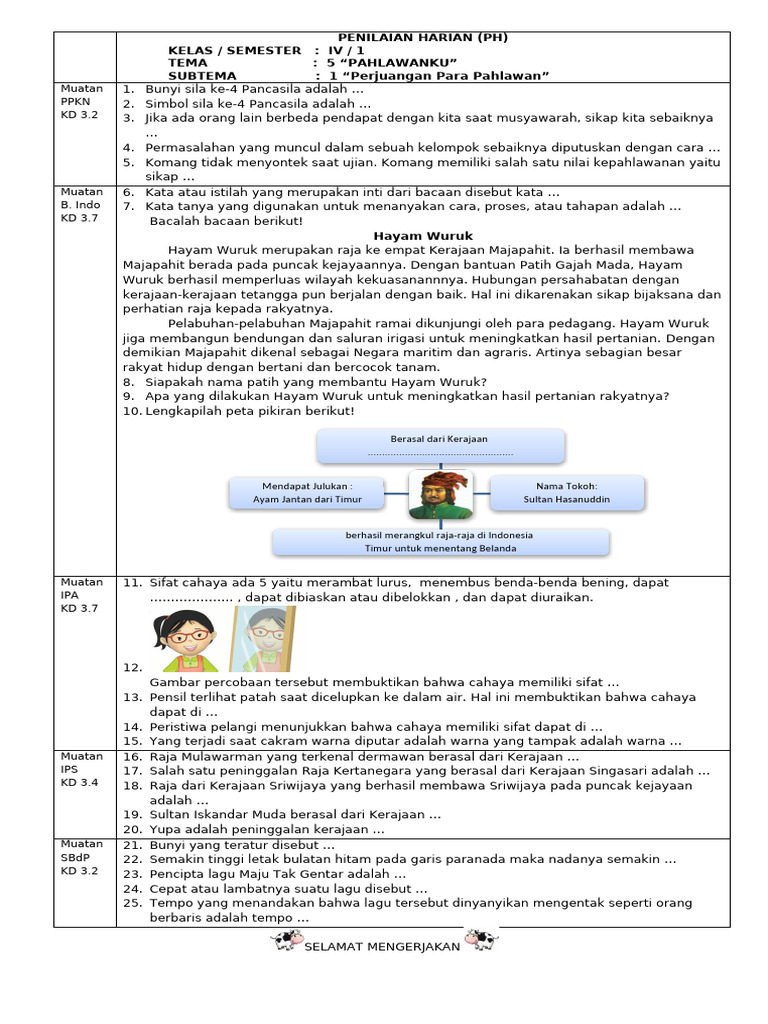 Soal Ulangan Tema 5 Sub 1 2017 | PDF