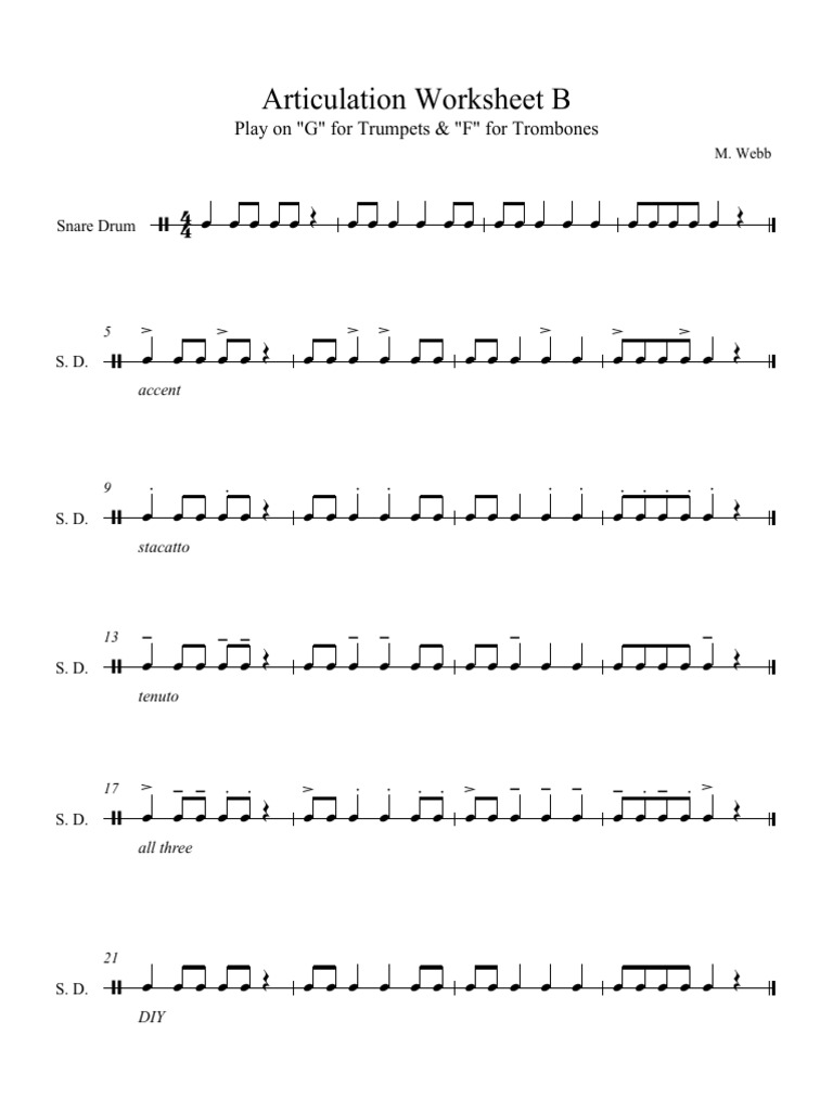 Articulation Worksheet B - Full Score | PDF