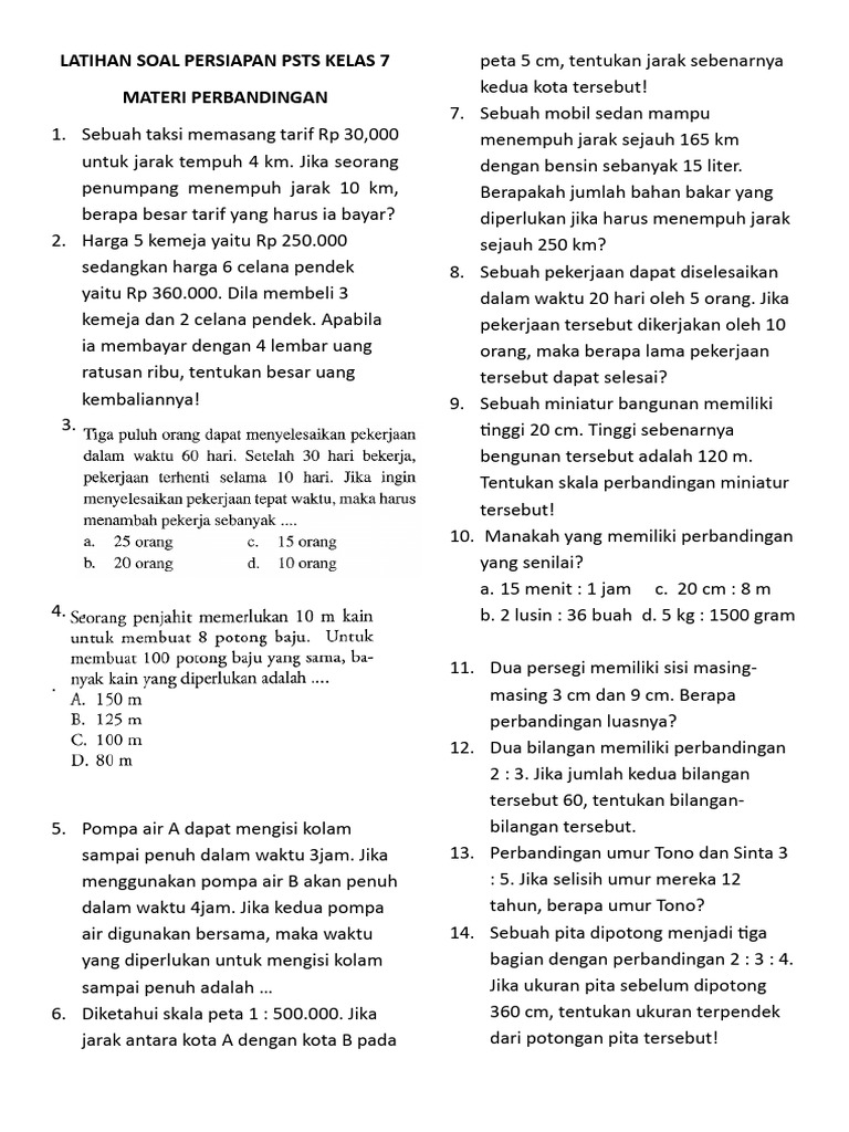 Latihan Soal PSTS Rasio Dan Perbandingan Mat 7 | PDF