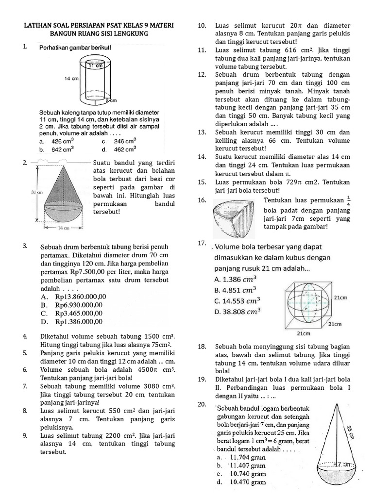 Volume dan Jari-Jari Bola dalam PSAT | PDF