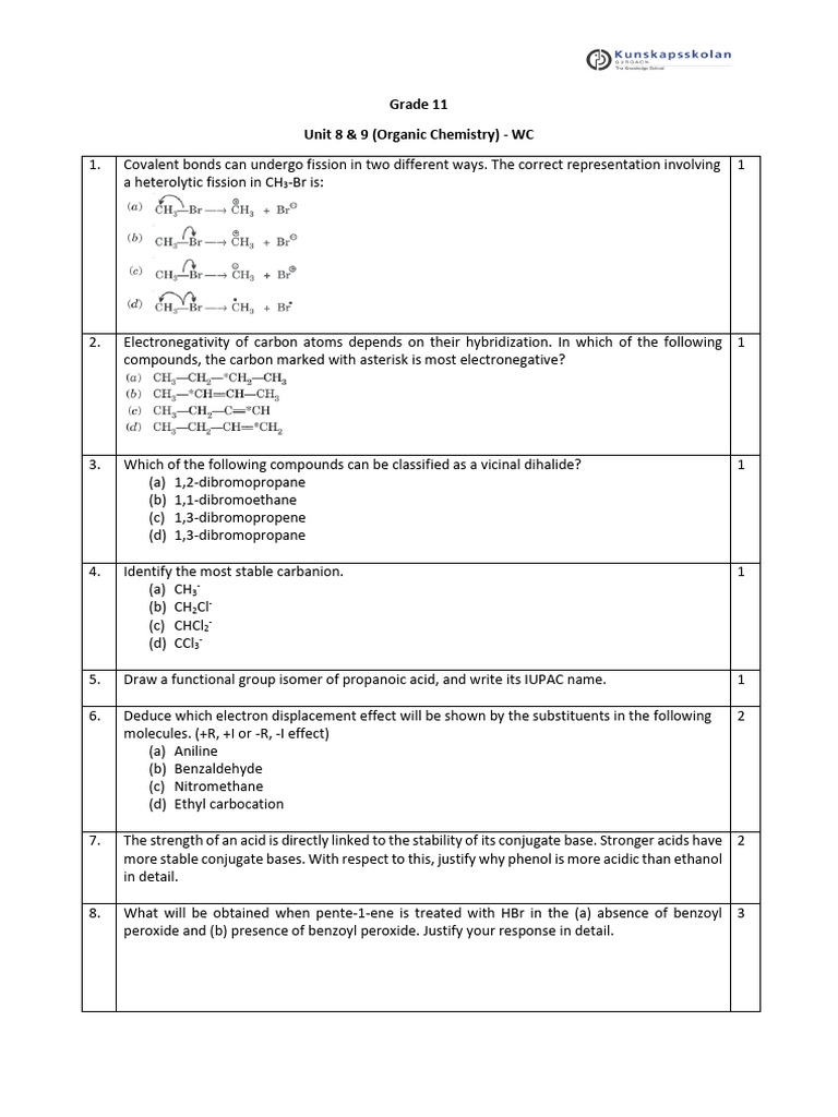 Grade 11 Organic Chemistry Concepts | PDF