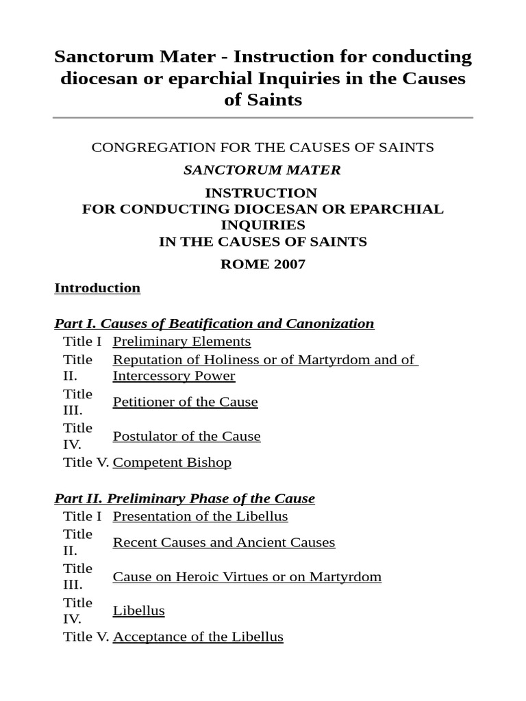 Diocesan Inquiries for Saints' Causes | PDF | Diocese | Catholic Church