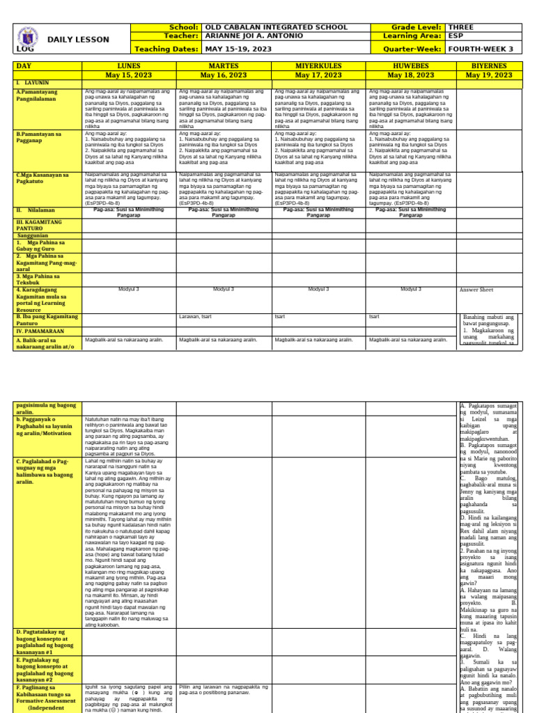 DLL QUARTER 4 - ESP WEEK 3 | PDF