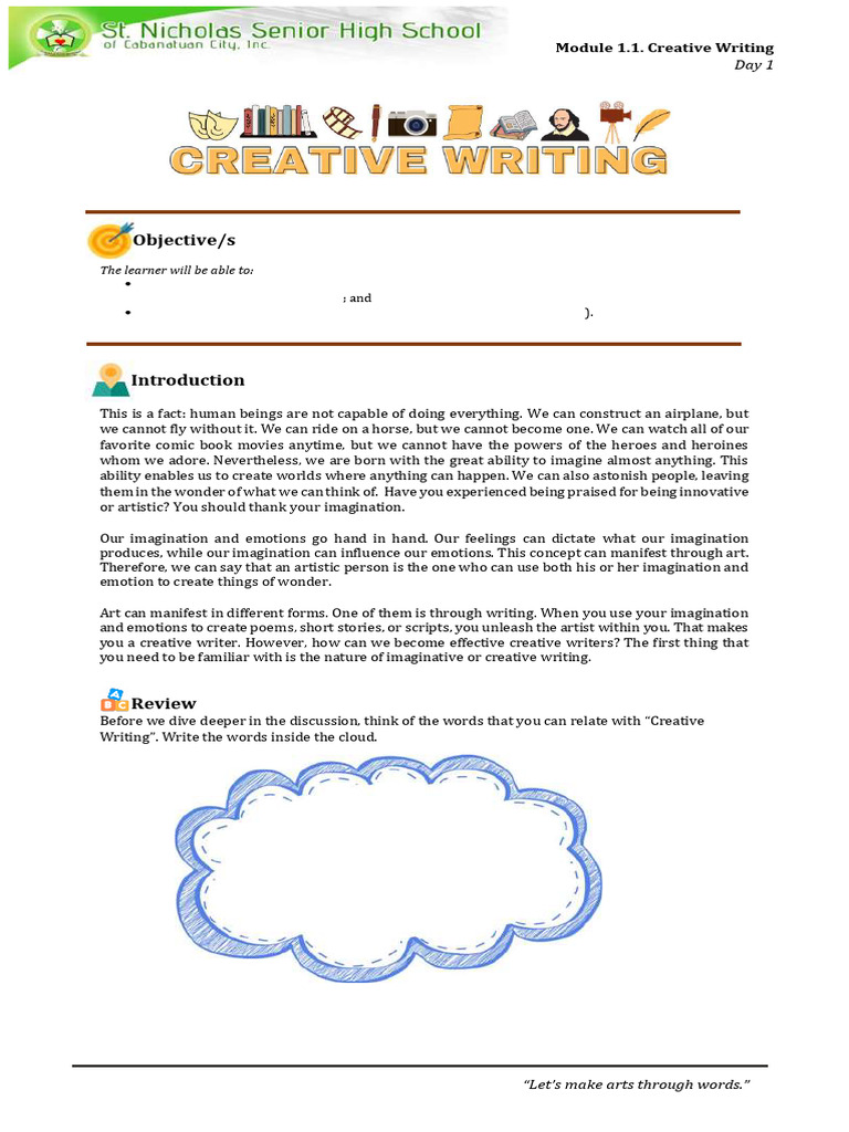 CREATIVE WRITING - DAY 1 - Module 1.1.creative Writing | PDF ...