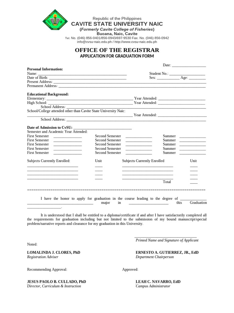 Application For Graduation Form 1 | PDF | Qualifications | Academia