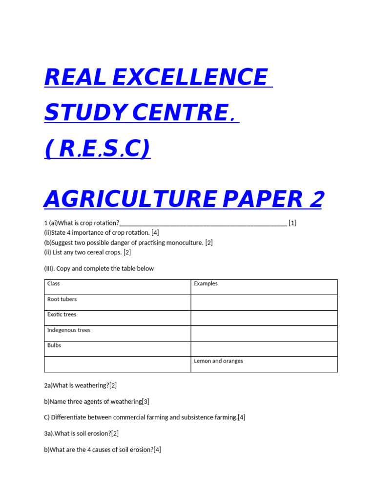 Form 1 Agric Paper 2 | PDF