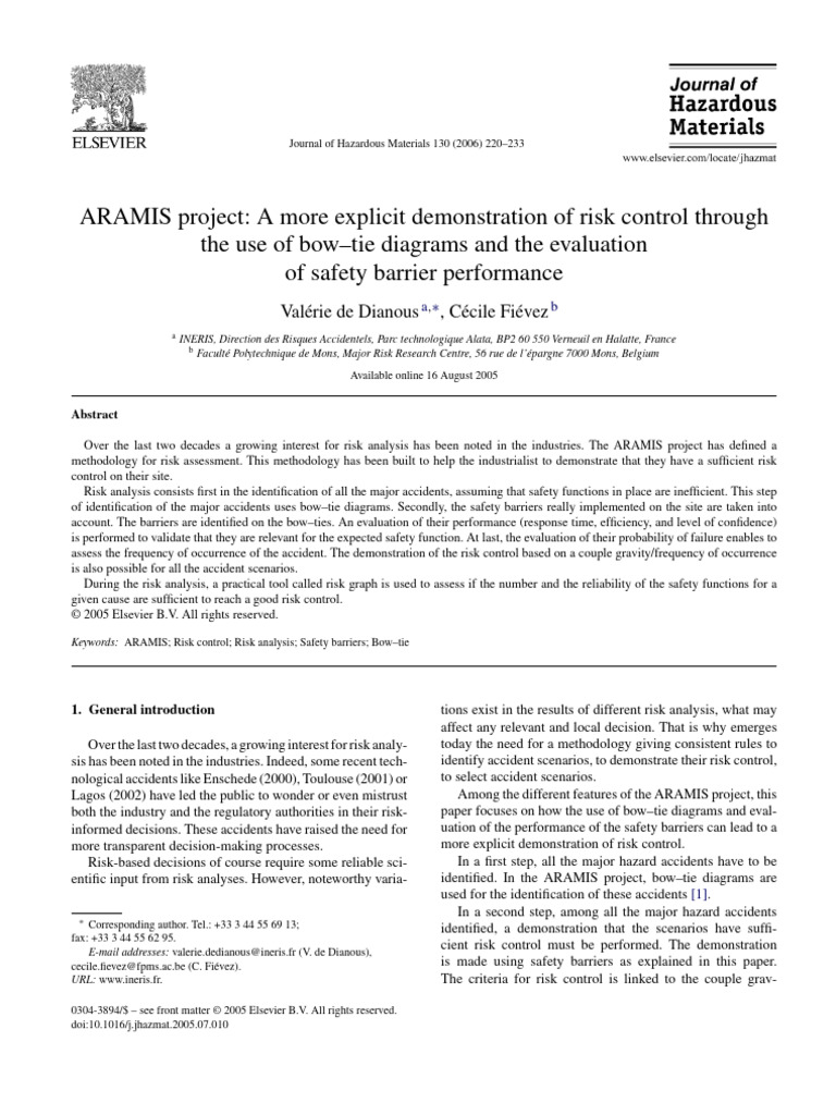 Dedianous 2006 ARAMIS Project | PDF | Safety | Risk