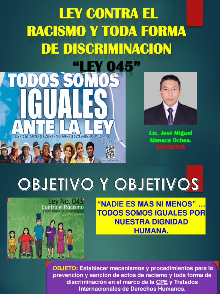 LEY 045 RACISMO Y DISCRIMINACIÓN - PREPA EDUCA | PDF