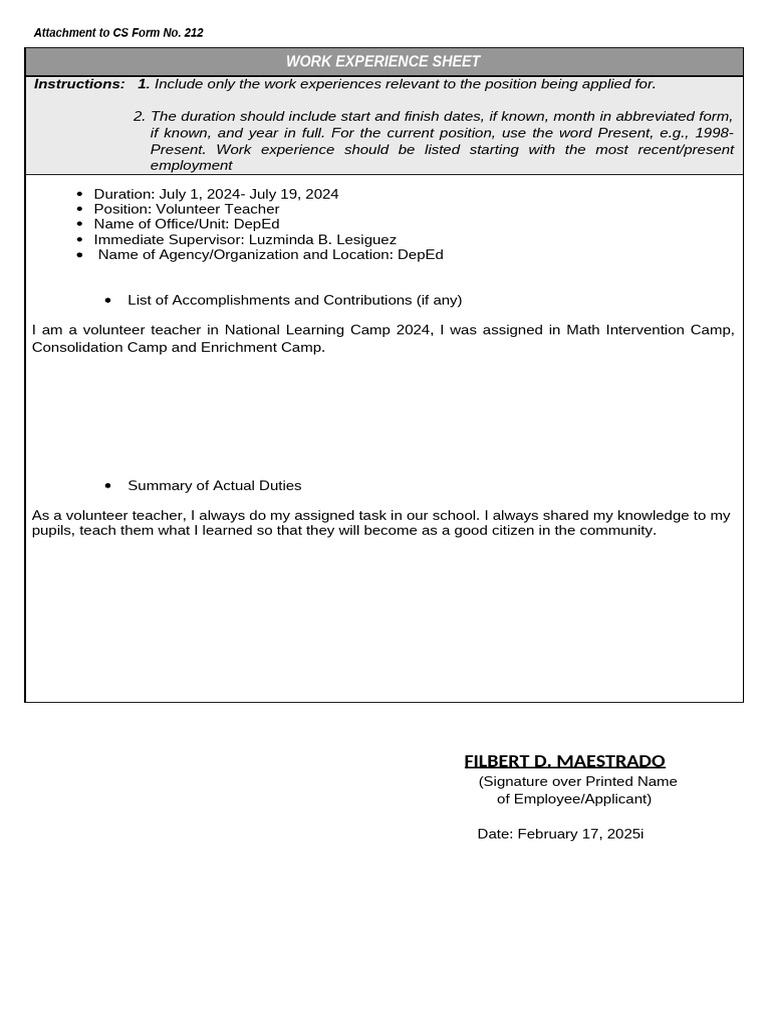2024 3 CS-form-no.-212-attachment-work-experience-sheet-V3-2 | PDF
