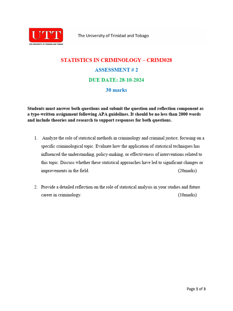 CRIM3028 STATISTICS ASSIGNMENT2-1 | PDF | Criminology | Statistics