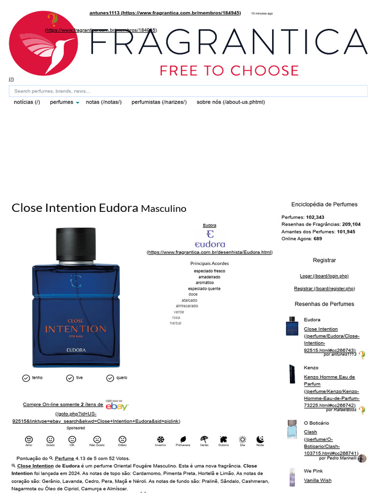 Close Intention Eudora Colônia - A Novo Fragrância Masculino 2024 | PDF | Perfume | Artigos de ...