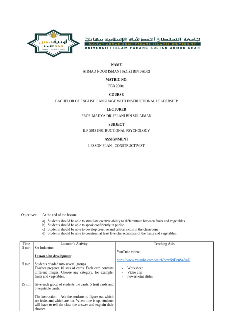 Constructivist Lesson Plan | PDF | Lesson Plan | Teachers