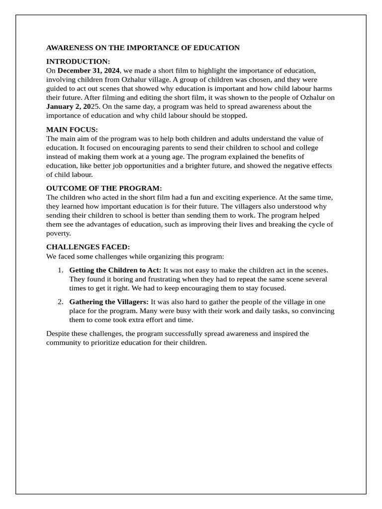 Awareness On The Importance of Education | PDF