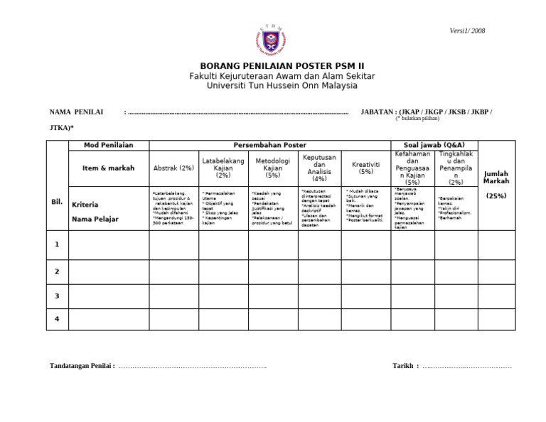 Borang Penilaian Poster PSM II | PDF