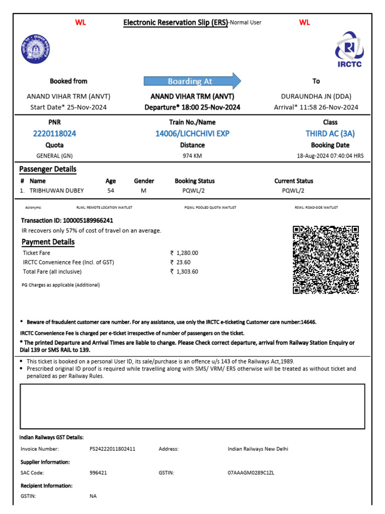 14006/lichchivi Exp Third Ac (3A) : WL WL | PDF | Identity Document