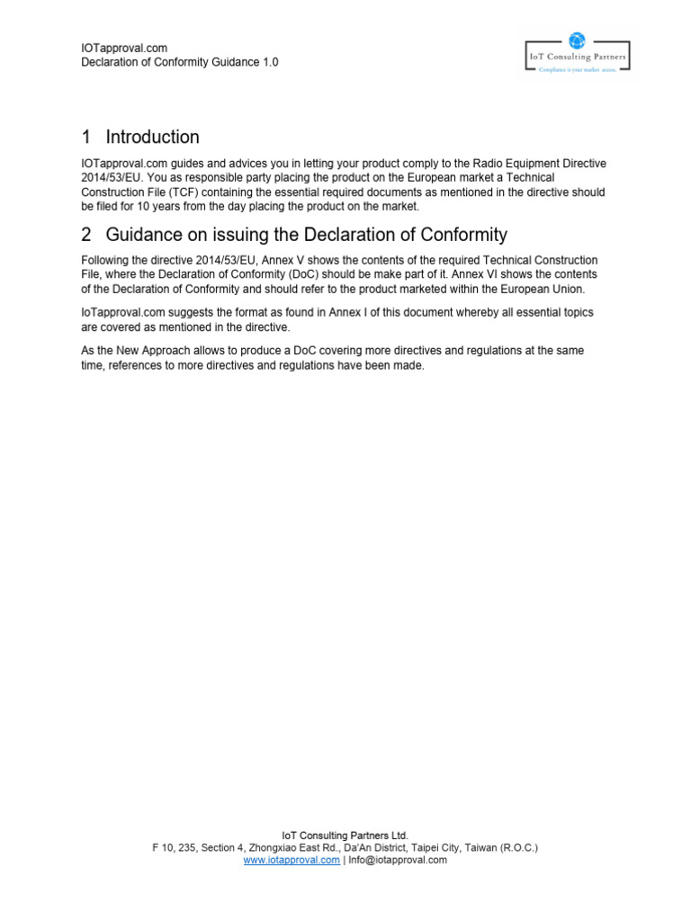 EU Declaration of Conformity Template Directive 2014 53 EU | PDF