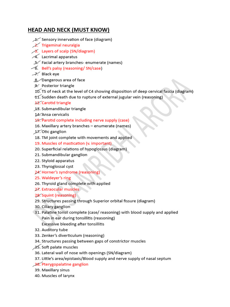 HEAD and NECK Important Questions-1 | PDF