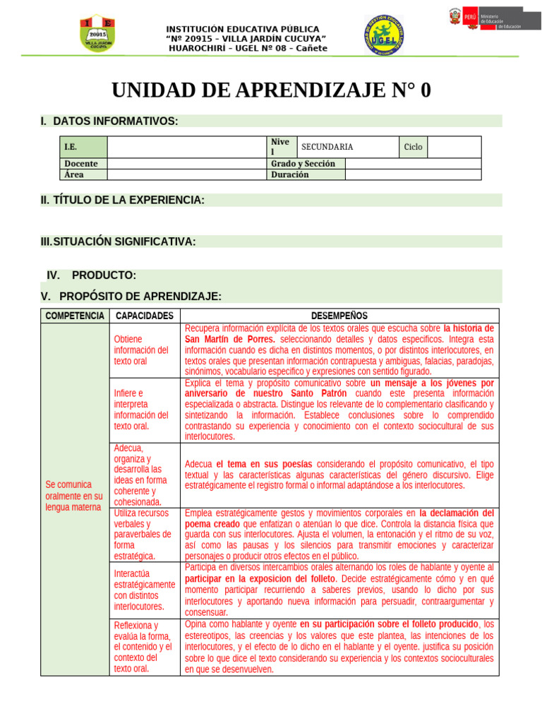 MODELO DE UNIDAD DE APRENDIZAJE (1) | PDF | Aprendizaje | Enseñando