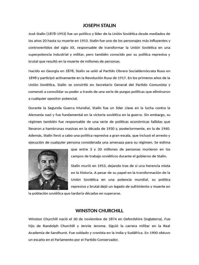 Líderes del Siglo XX: Stalin, Churchill y más | PDF | Joseph Stalin ...