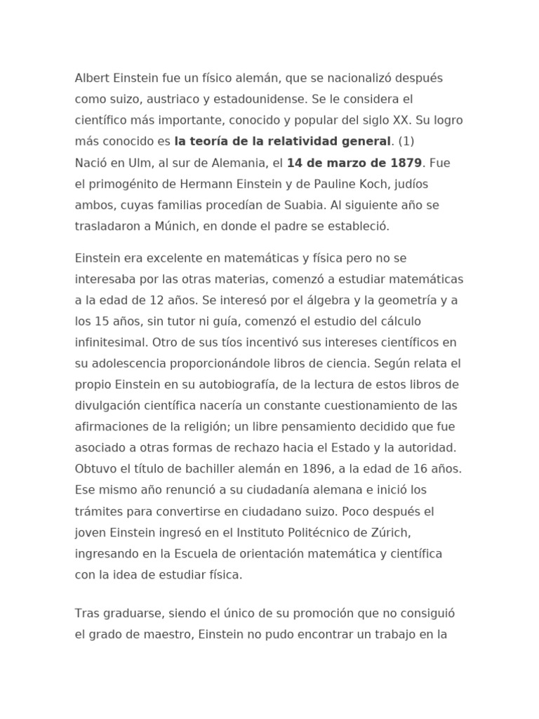 Albert Einstein Biografia | PDF | Albert Einstein | Física