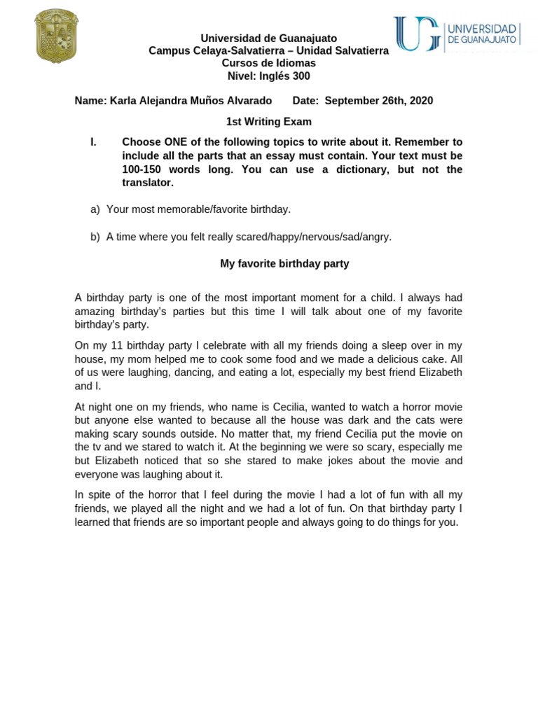 1st Writing Exam | PDF