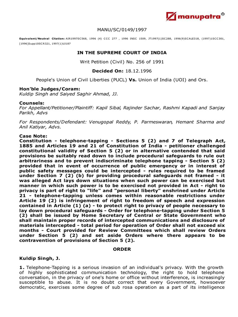 Peoples Union of Civil Liberties PUCL Vs Union of0114s970835COM189266 ...