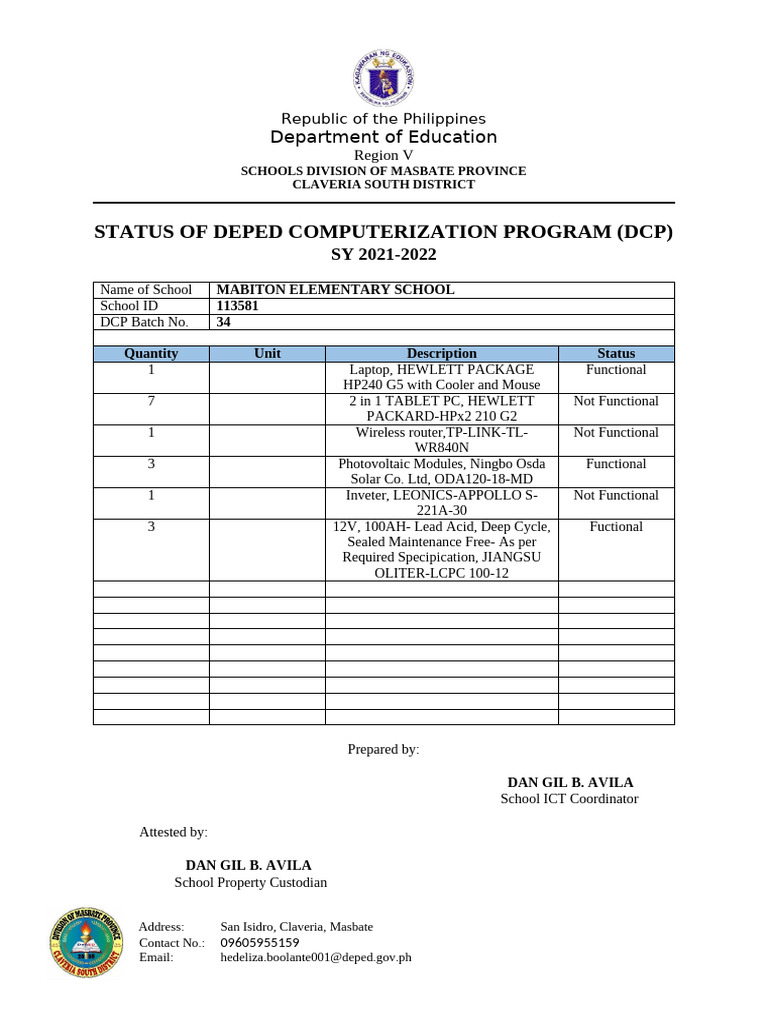 STATUS OF DEPED COMPUTERIZATION PROGRAM1 - Batch 34 | PDF