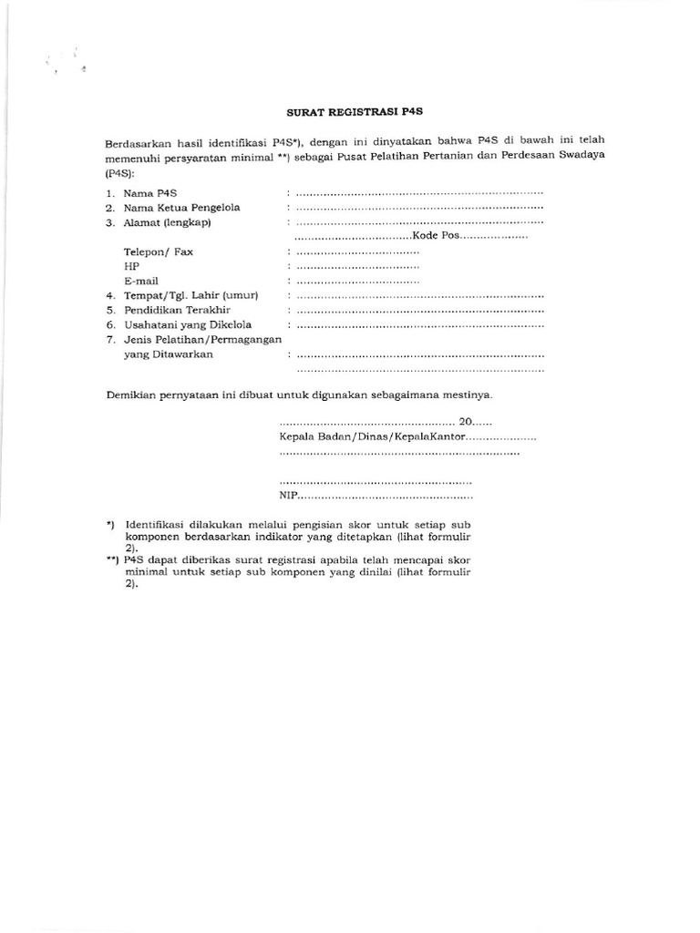 Form Registrasi P4S | PDF