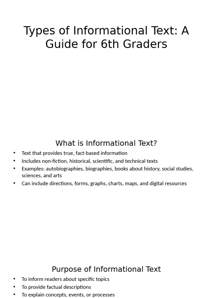 Types of Informational Text A Guide For 6th Graders | PDF | Reading ...