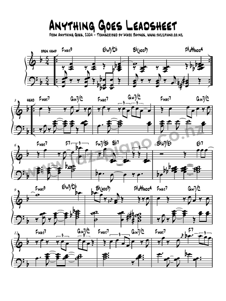 Anything Goes (2 Hands) Leadsheet-Unlocked | PDF