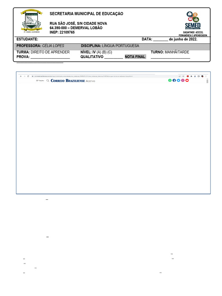 3a. Avaliação. Artigo de Opinião | PDF | Aprendizado | Celulares